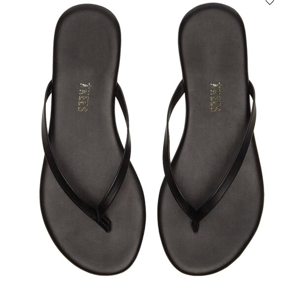 TKEES | Shoes | Tkees Liners Flip Flop In Sable Black Leather Thong ...